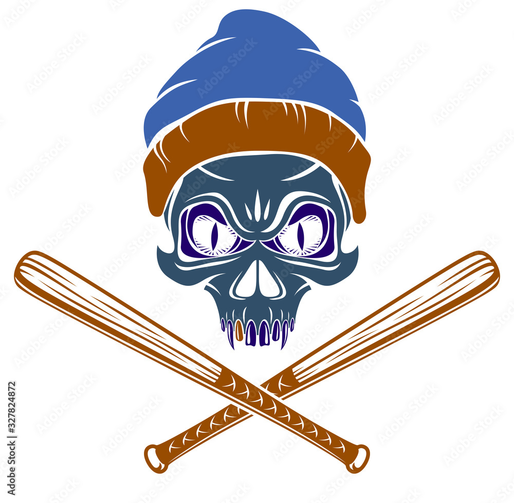 Criminal tattoo ,gang emblem or logo with aggressive skull baseball ...