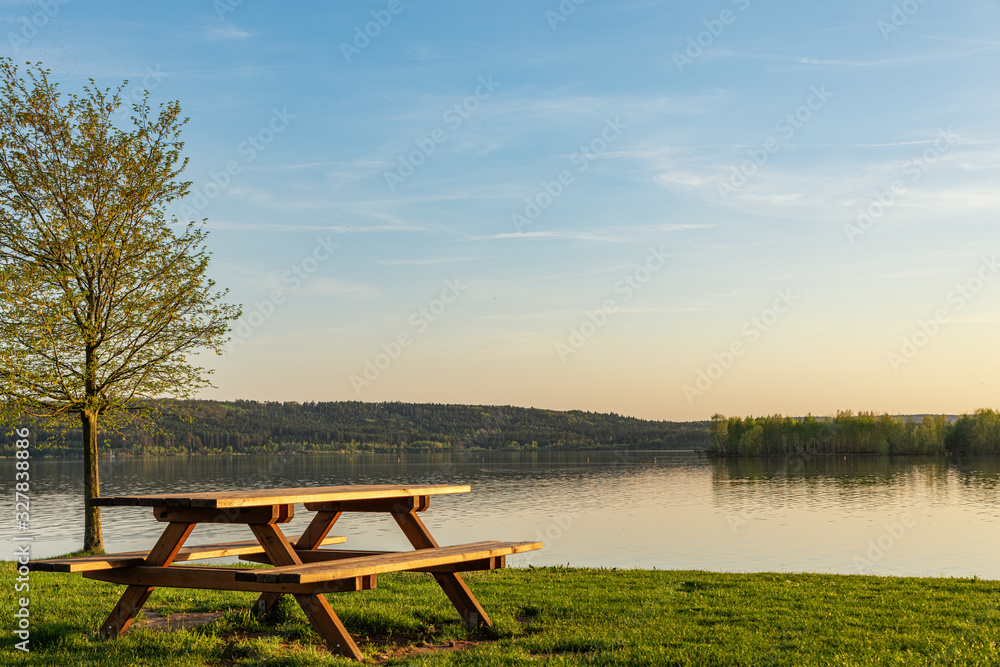 bench on the lake Stock Photo | Adobe Stock
