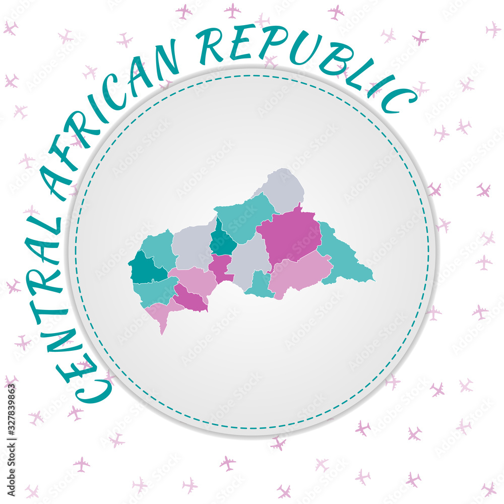 CAR map design. Map of the country with regions in emerald-amethyst ...