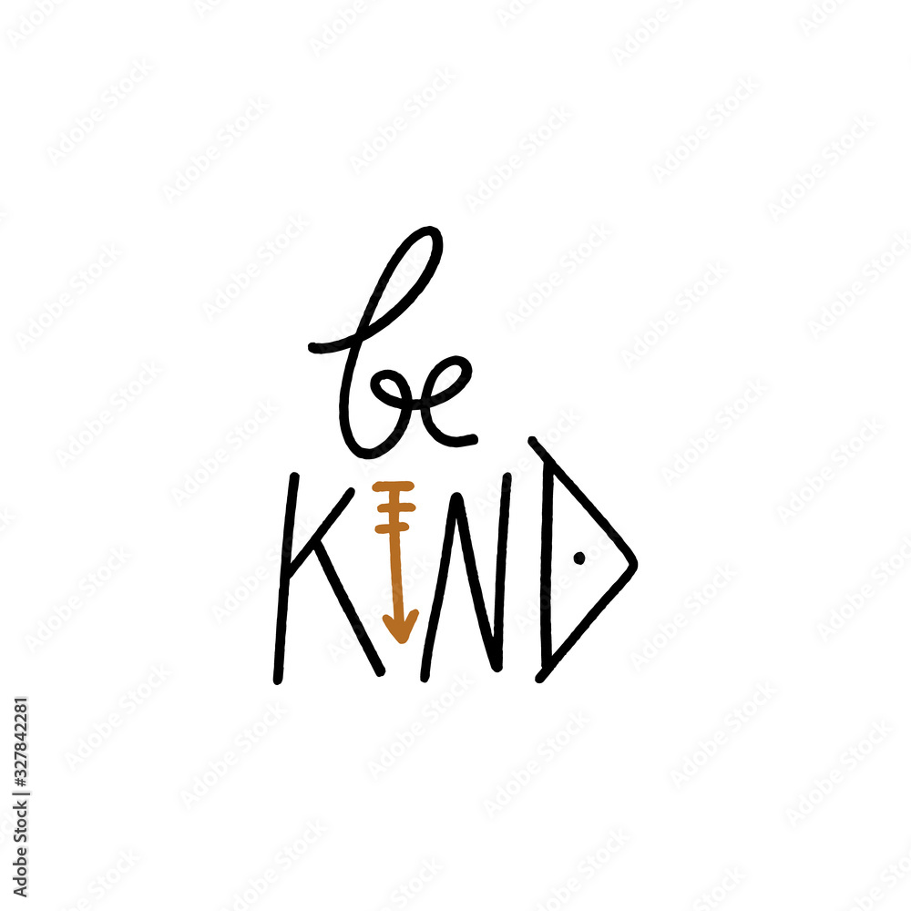 Be kind lettering. Cute hand drawn modern motivational quote in runic ...