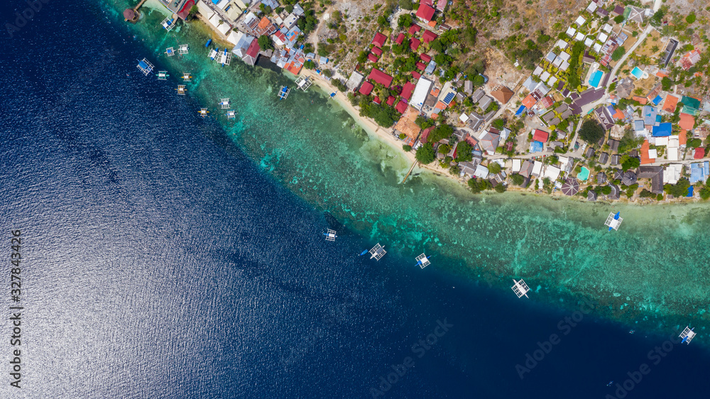 Aerial view local living of Philippines at Moalboal a small town on ...