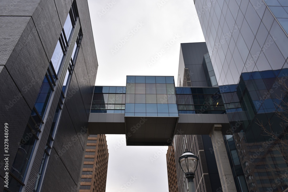 Pedestrian sky bridge connecting 2 buildings Stock Photo | Adobe Stock