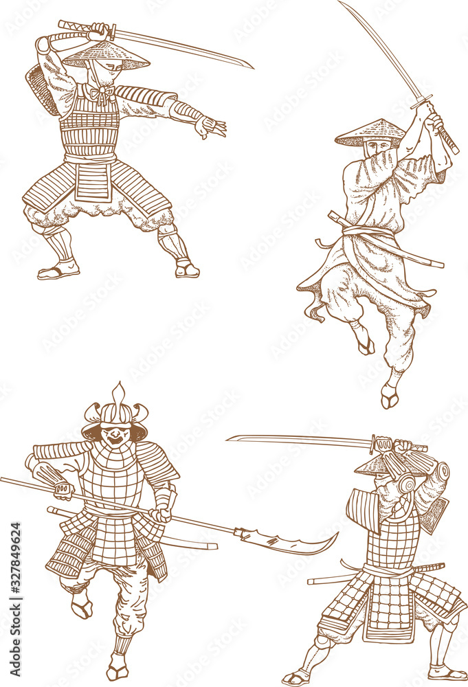 vector image of a samurai with a sword in the style of color graphics ...