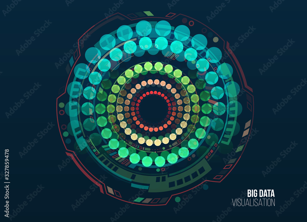 Big data visualization. Abstract background with circles array and hi-tech elements. Connection ...