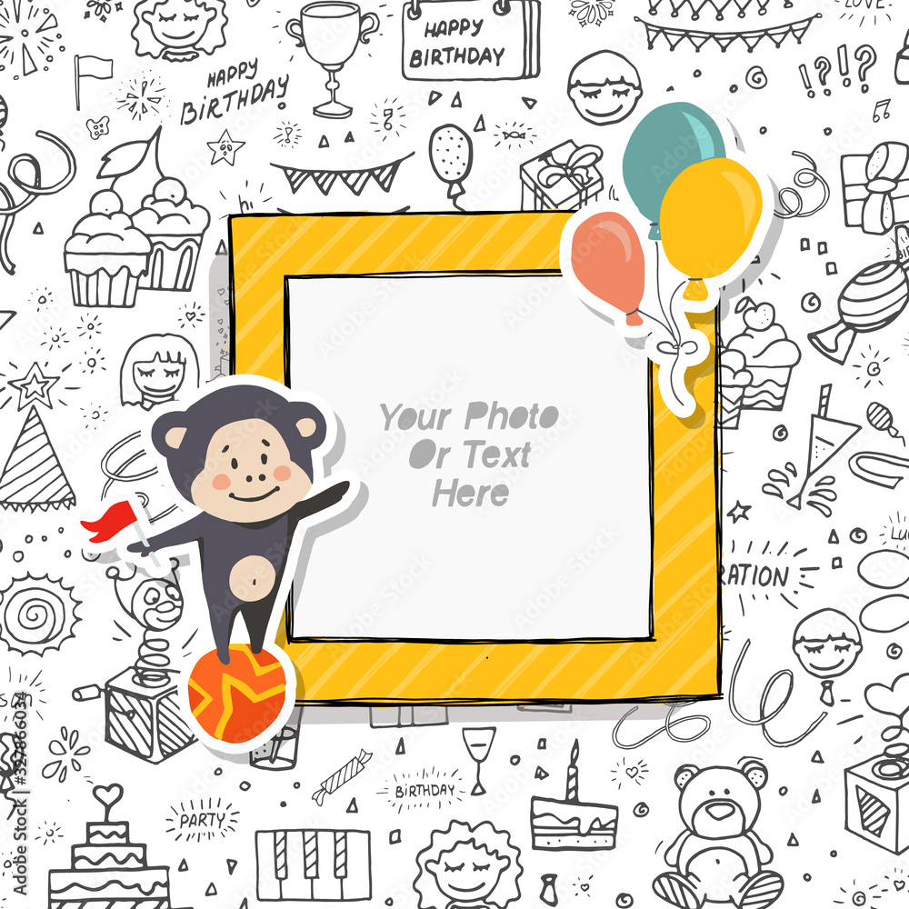 Cartoon Art Styles. Decorative party vector template frame. This photo ...