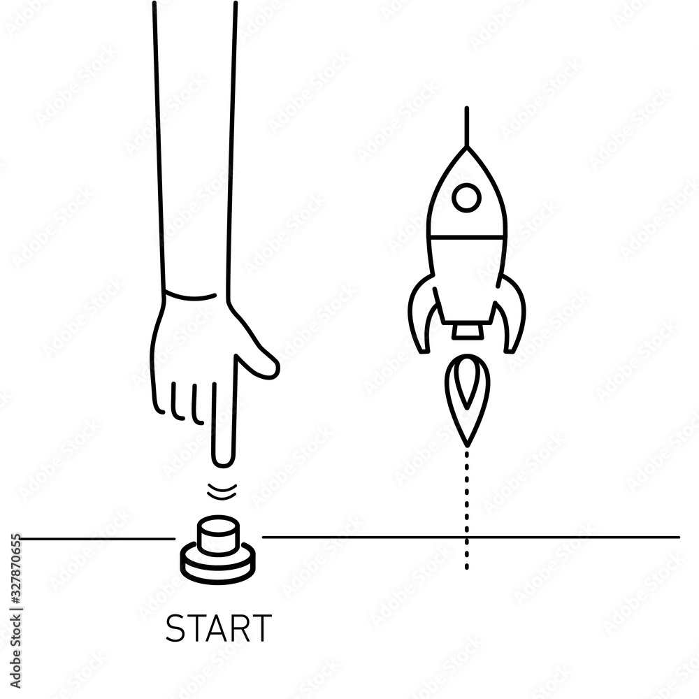 Vecteur Stock Start up. Vector business illustration of hand pushing ... Vecteur Stock Start up. Vector business illustration of hand pushing ...