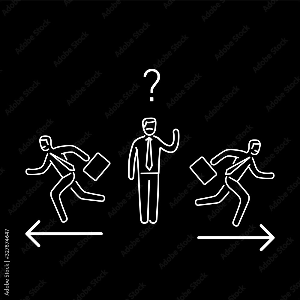 Indecision. Vector illustration of confused businessman choosing the ...