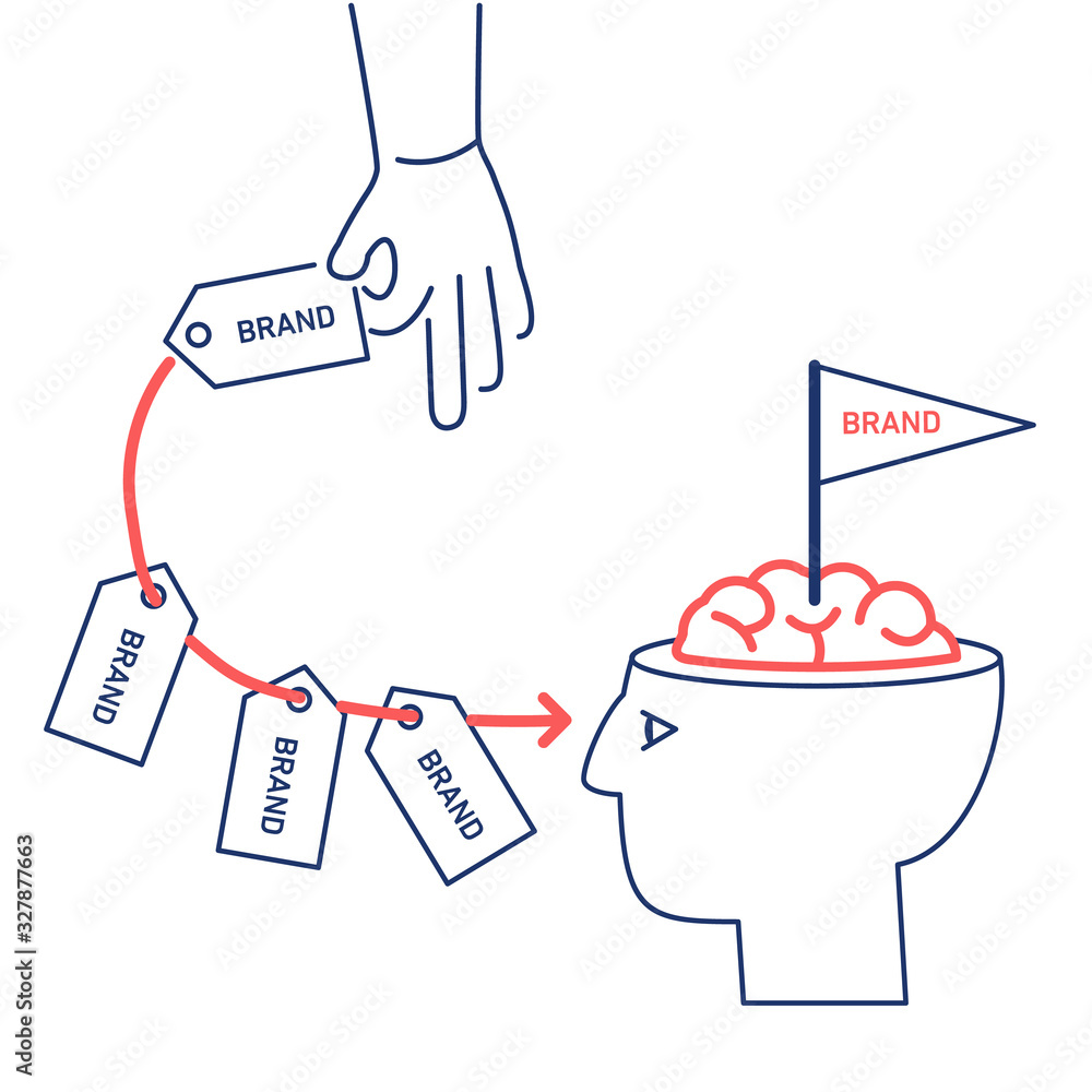 Conceptual vector branding marketing strategy icon of hand repeatedly ...