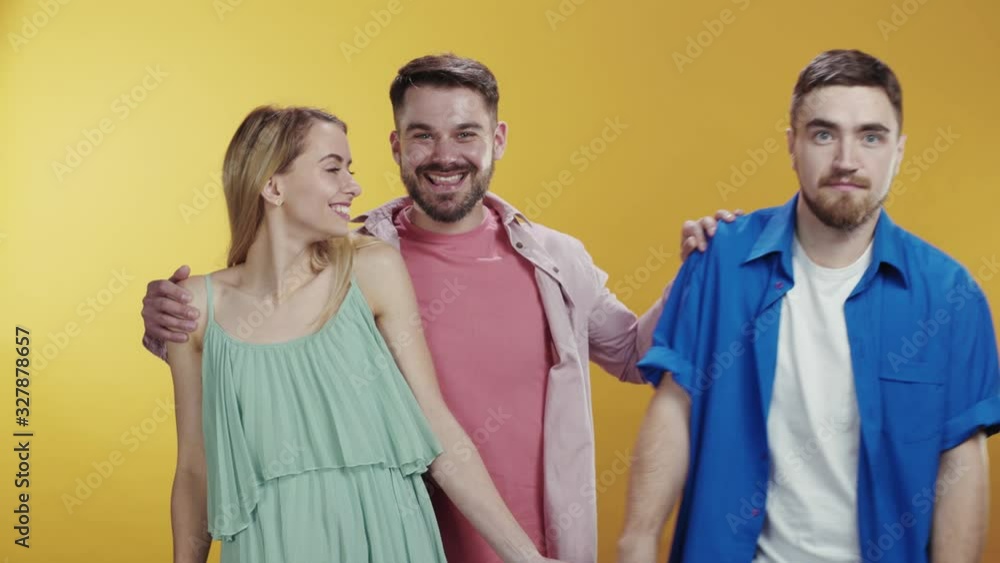 Love triangle. Couple of romantic man and woman standing together ...