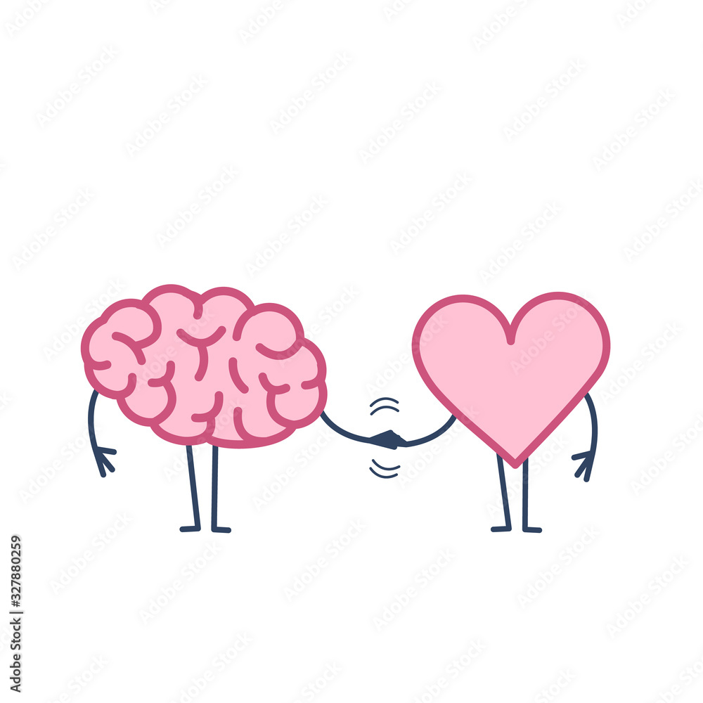 Brain and heart handshake. Vector concept illustration of teamwork ...