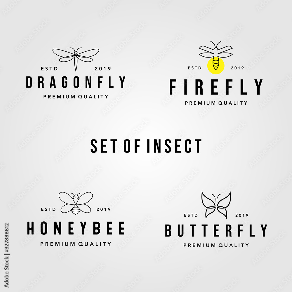 set of vintage line art insect logo vector illustration Stock Vector ...