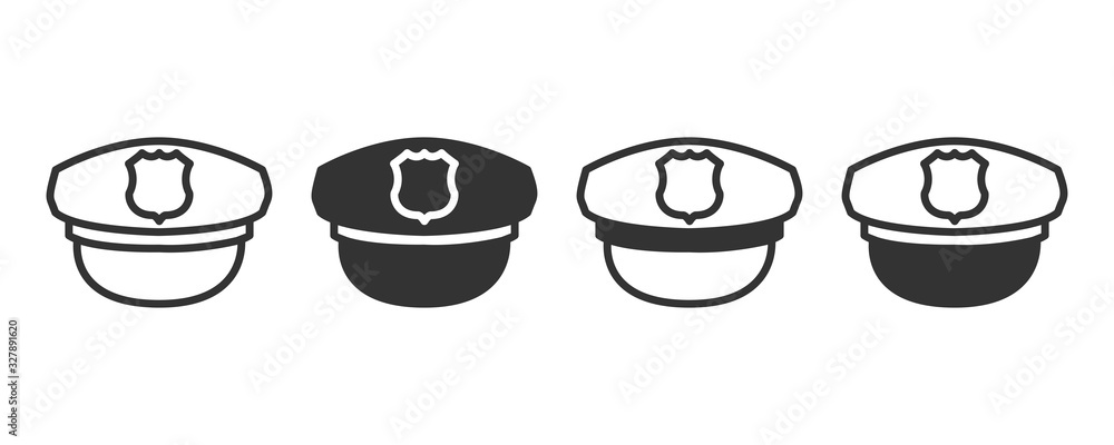 Police cap icons in four different versions in a flat design Stock ...