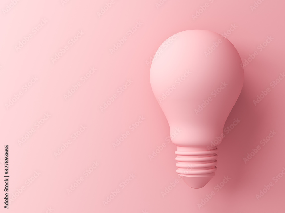 Pink pastel color light bulb isolated on pink pastel color background ...