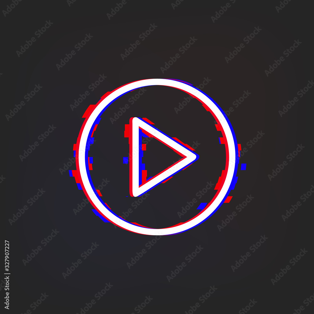 Sign for play in a circle glytch icon. Simple thin line, outline vector ...