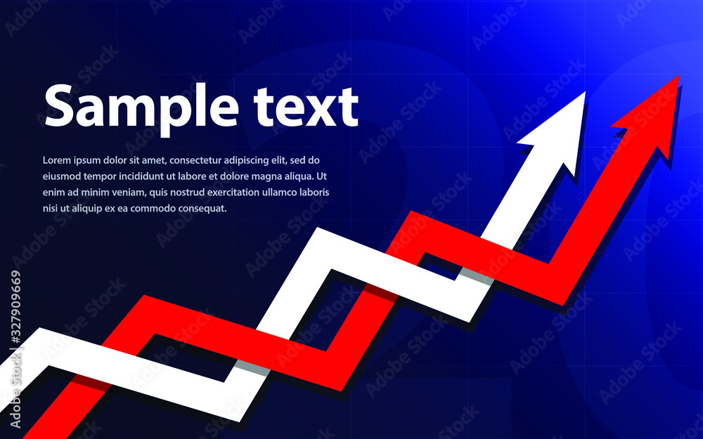 Forex two directed upwards intertwining lines of arrows on navy blue ...