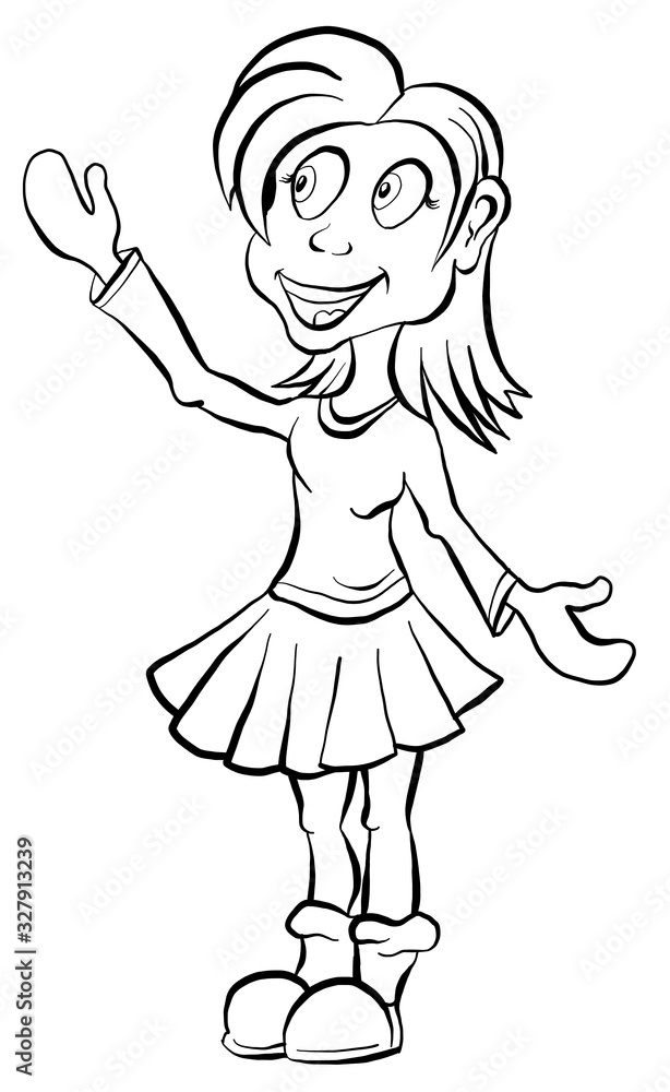 Vector cartoon girl. Coloring girl smiling. Cartoon happy girl showing ...