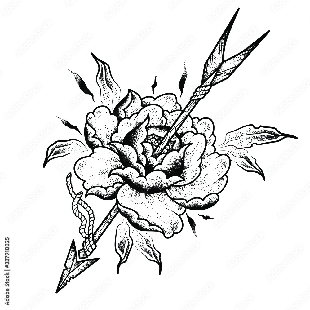 Flower with an arrow. Tattoo design. Vector illustration isolated on ...
