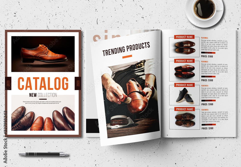 Product Catalog Layout with Orange and Brown Accents Stock Template ...
