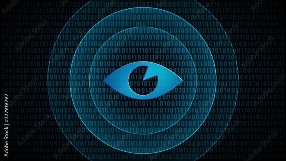 Biometric technology face id and eye scan symbol with waves in digital ...