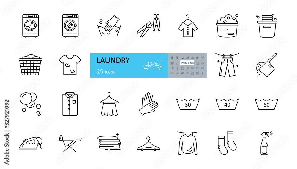 Laundry icon. Vector set of 25 icons with editable stroke. The ...