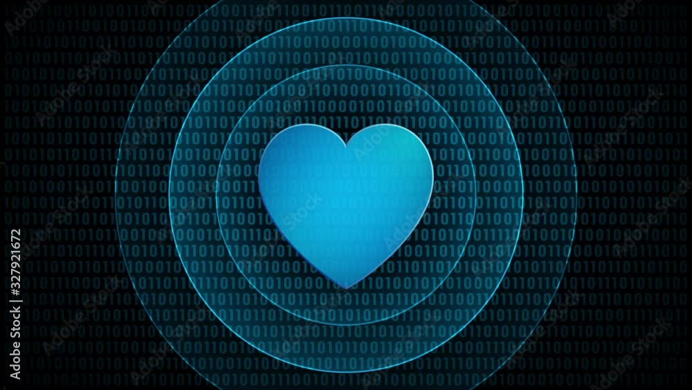 Love icon with waves. Technology Heart symbol in digital background ...