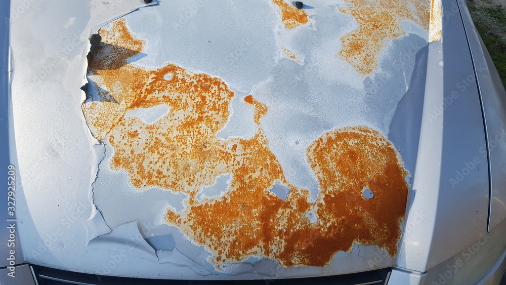 Peeling worn cracked paint with scratches car rust completely faded ...