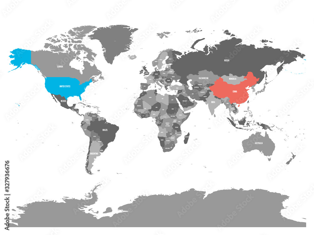 United States and China highlighted on political map of World. Vector ...