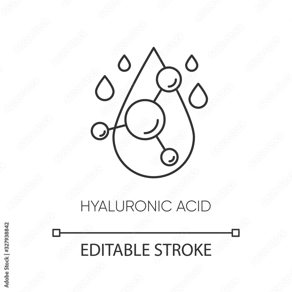 Hyaluronic acid pixel perfect linear icon. Hydrating formula. Collagen ...