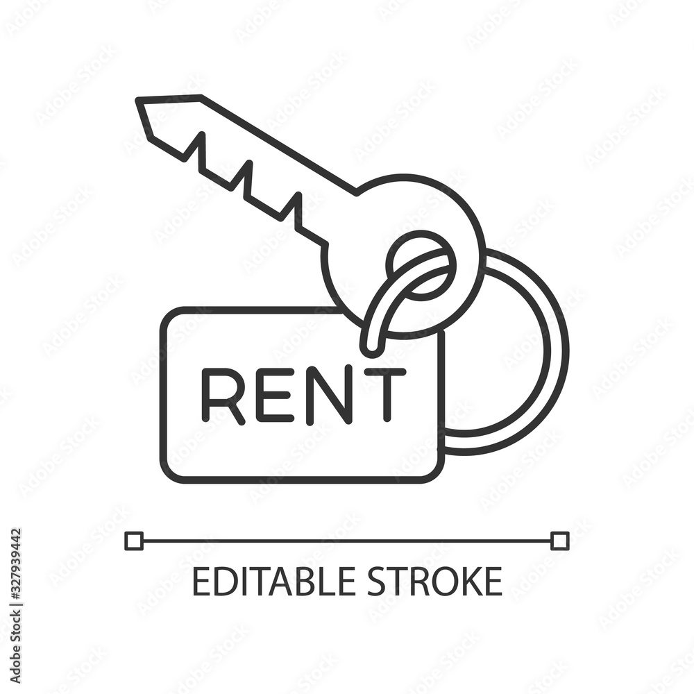 House key pixel perfect linear icon. Rent service. Real estate ...