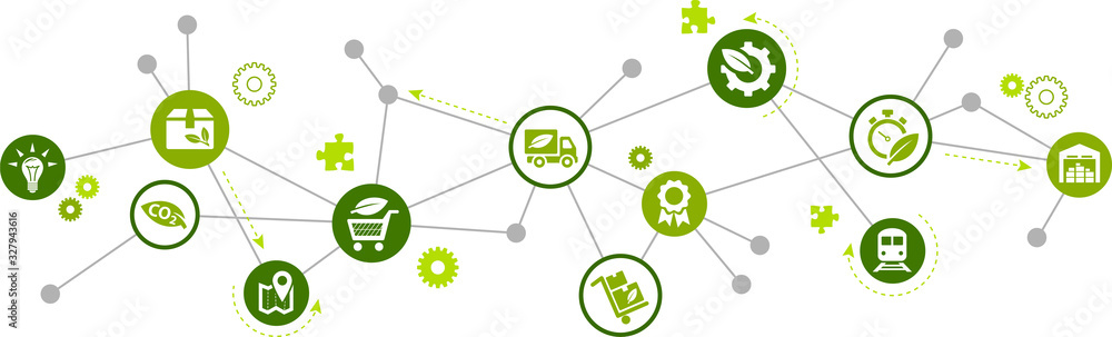 green supply chain vector illustration. Concept with connected icons ...