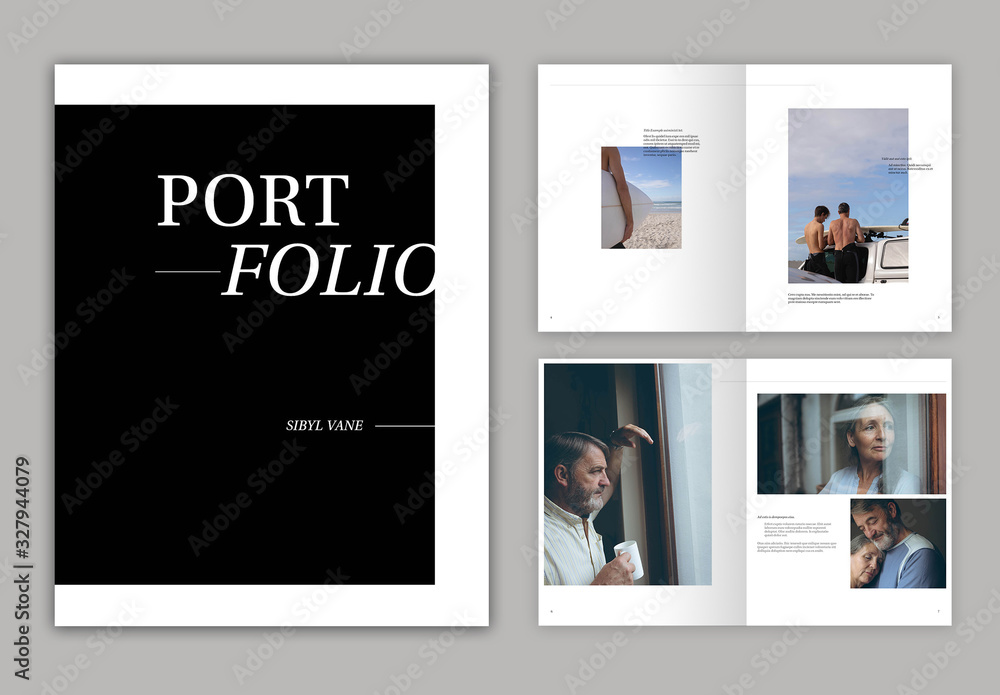 Black and White Portfolio Layout Stock Template | Adobe Stock