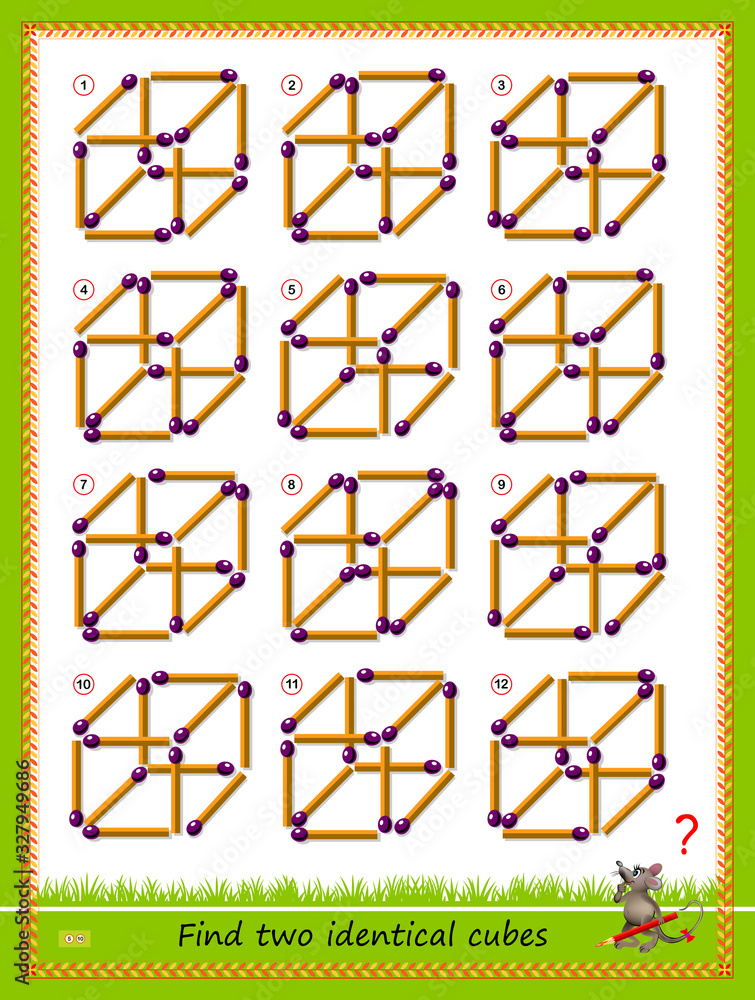 Logic puzzle game for children and adults. Find two identical cubes ...