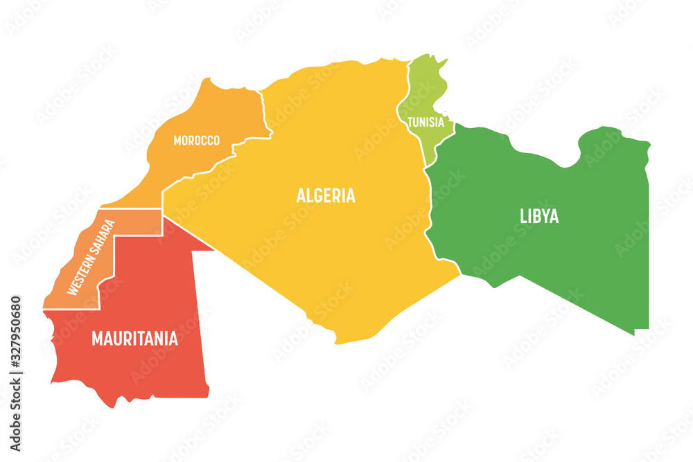 Map of Maghreb countries - Northwest Africa states. Vector illustration ...