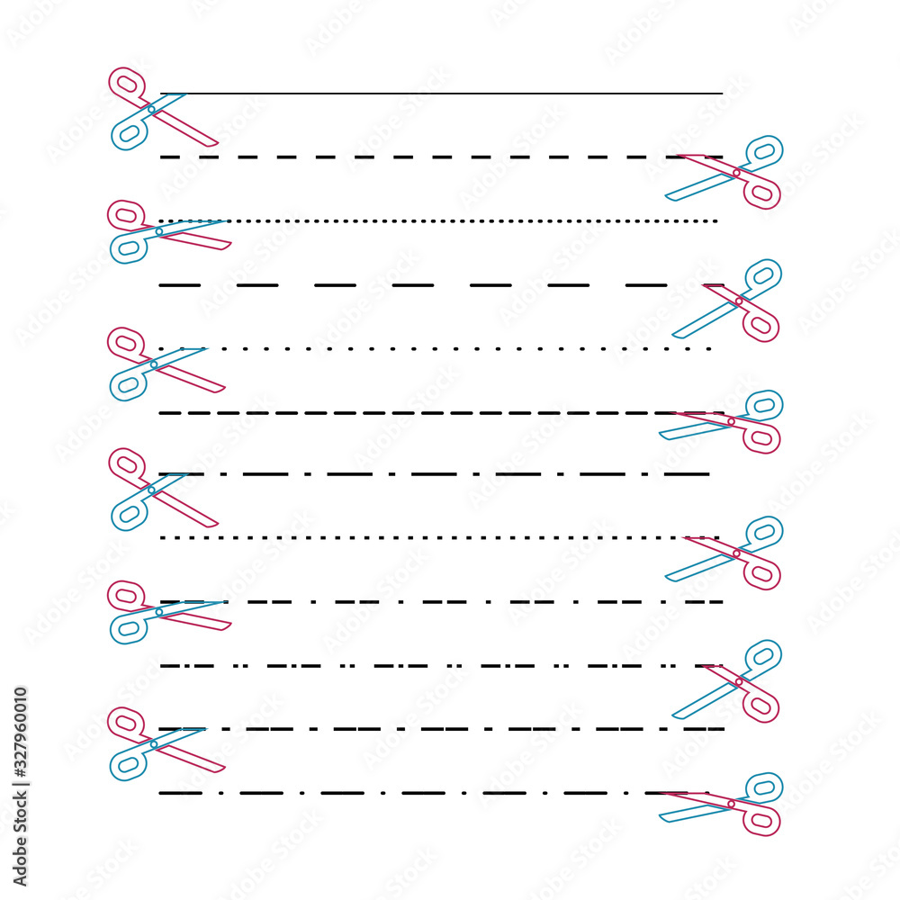 Scissors vectors with cut lines, dot, dashed lines. Dividing lines ...