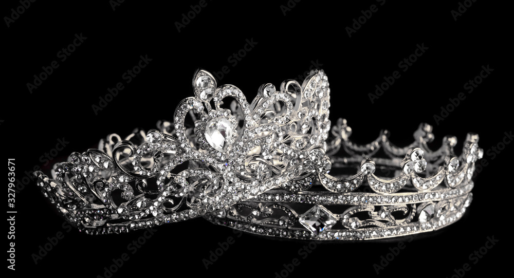 Two Silver Crowns Isolated on a Black Background Stock Photo | Adobe Stock