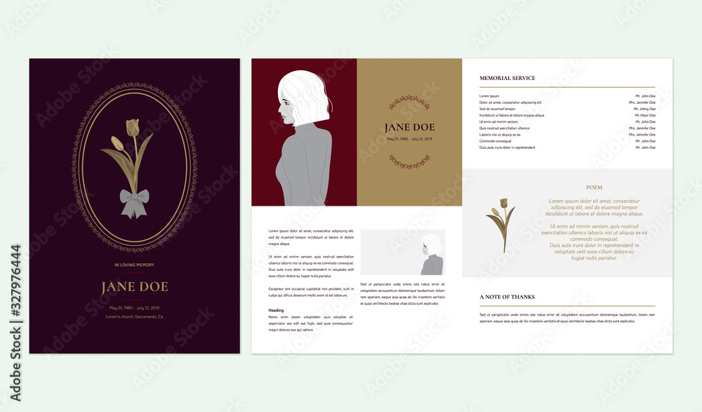 Floral memorial and funeral invitation card template design, tulip ...