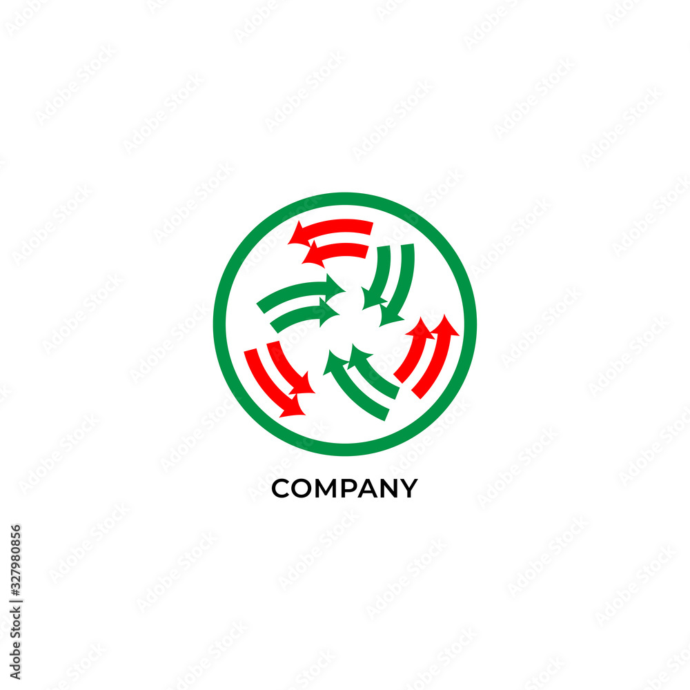 Two layers of red and green arrows inside circle. Circulation logo ...