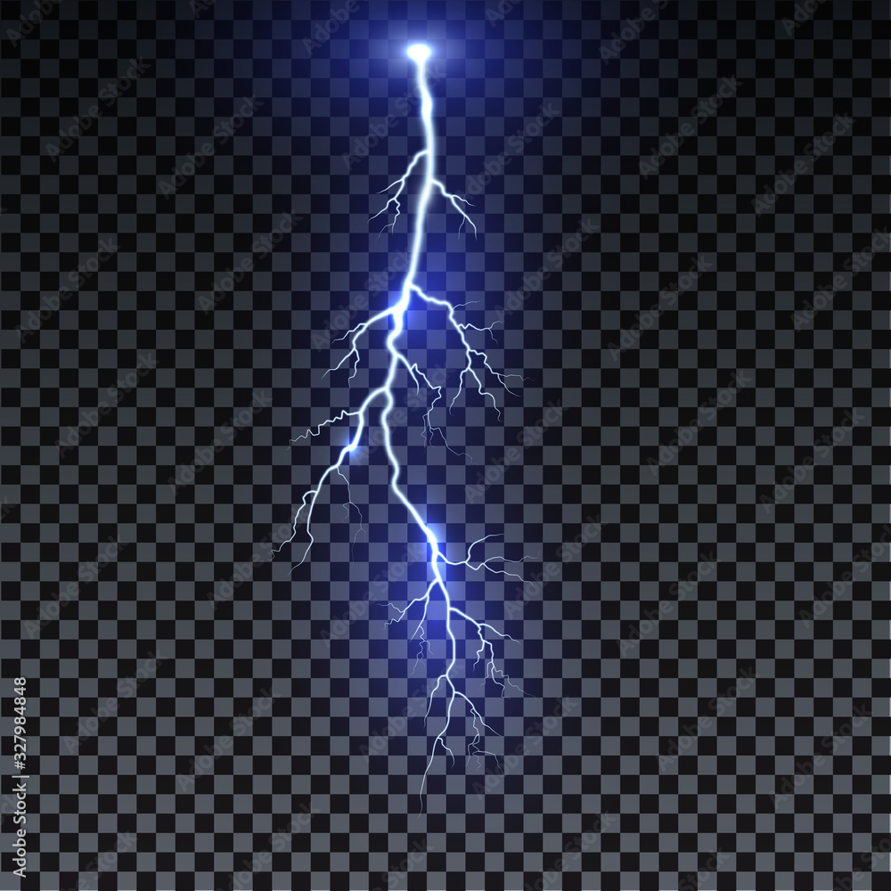 Realistic lightning. Thunder spark light on transparent background ...