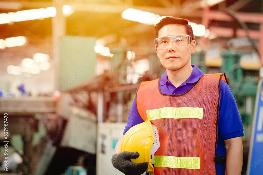 Portrait of smart engineer Asian Chinese happy labor worker handsome ...
