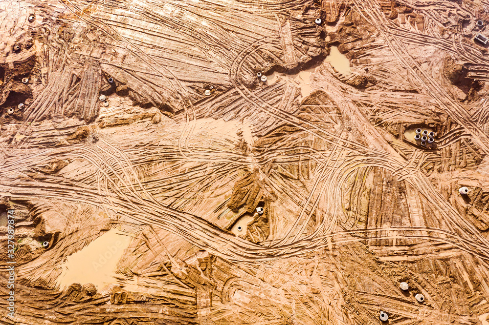 aerial view at construction site during the earthwork phase. works ...
