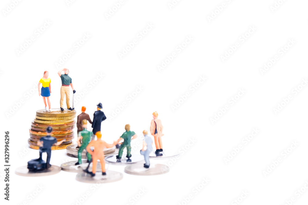 Selective focus picture of CEO and lower level employee miniature ...