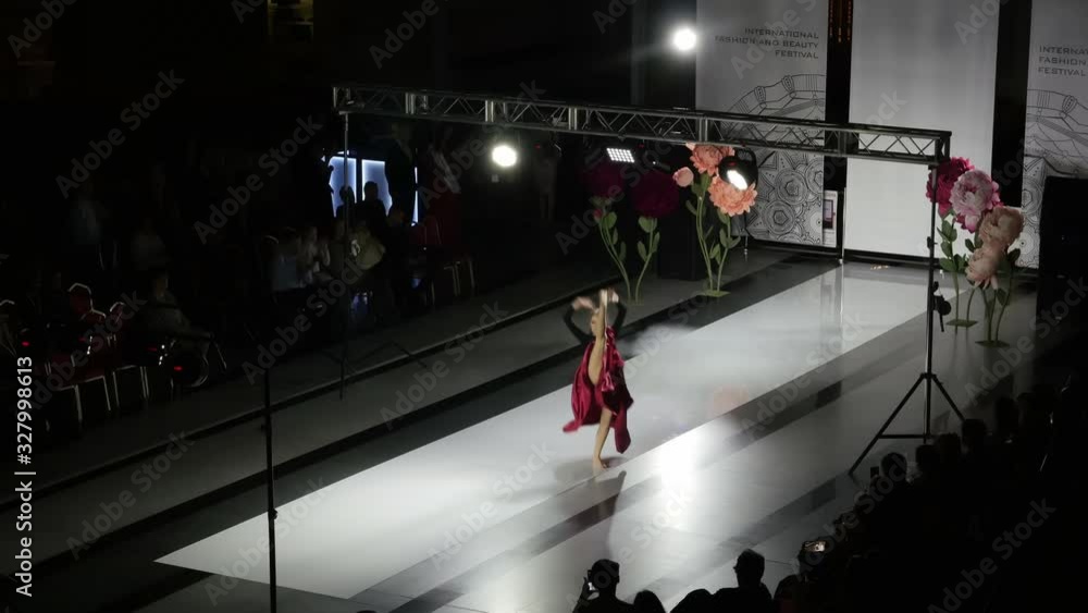 Sport woman demonstrate charming female ballet slow motion stretched ...