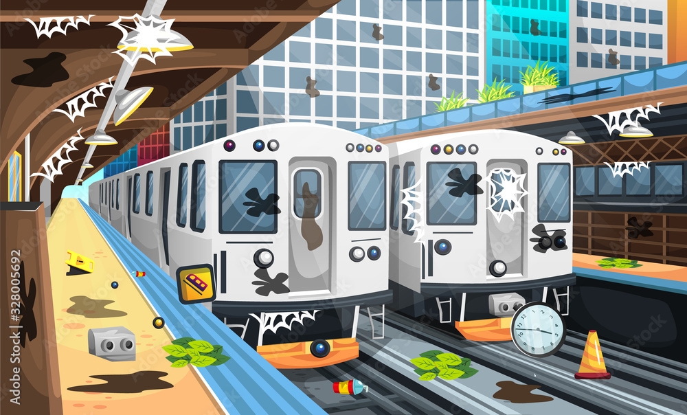 Dirty Train Station in the City with High Building Around, KRL Commuter ...