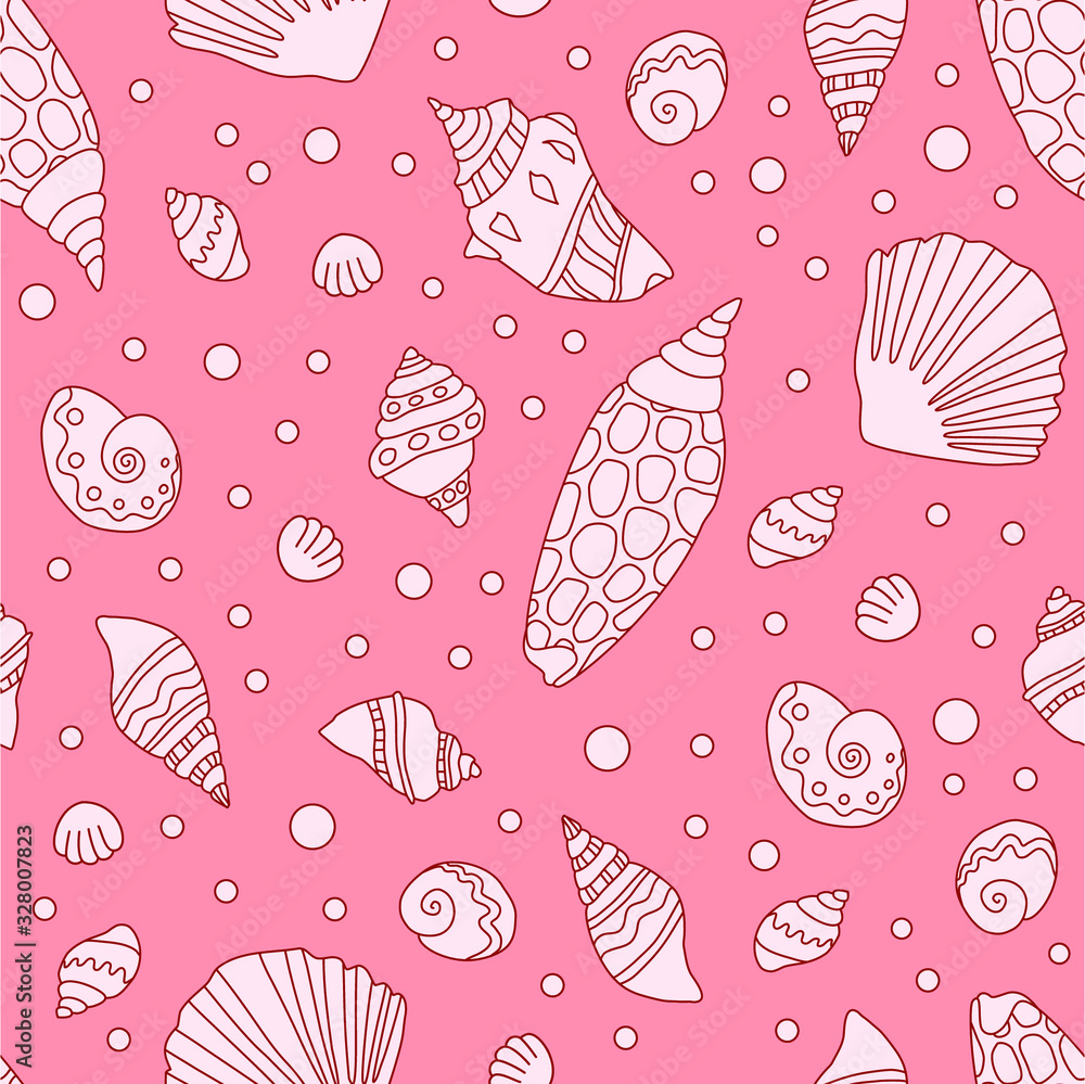 Seamless coral pink light red pattern sea ocean shells wallpaper ...