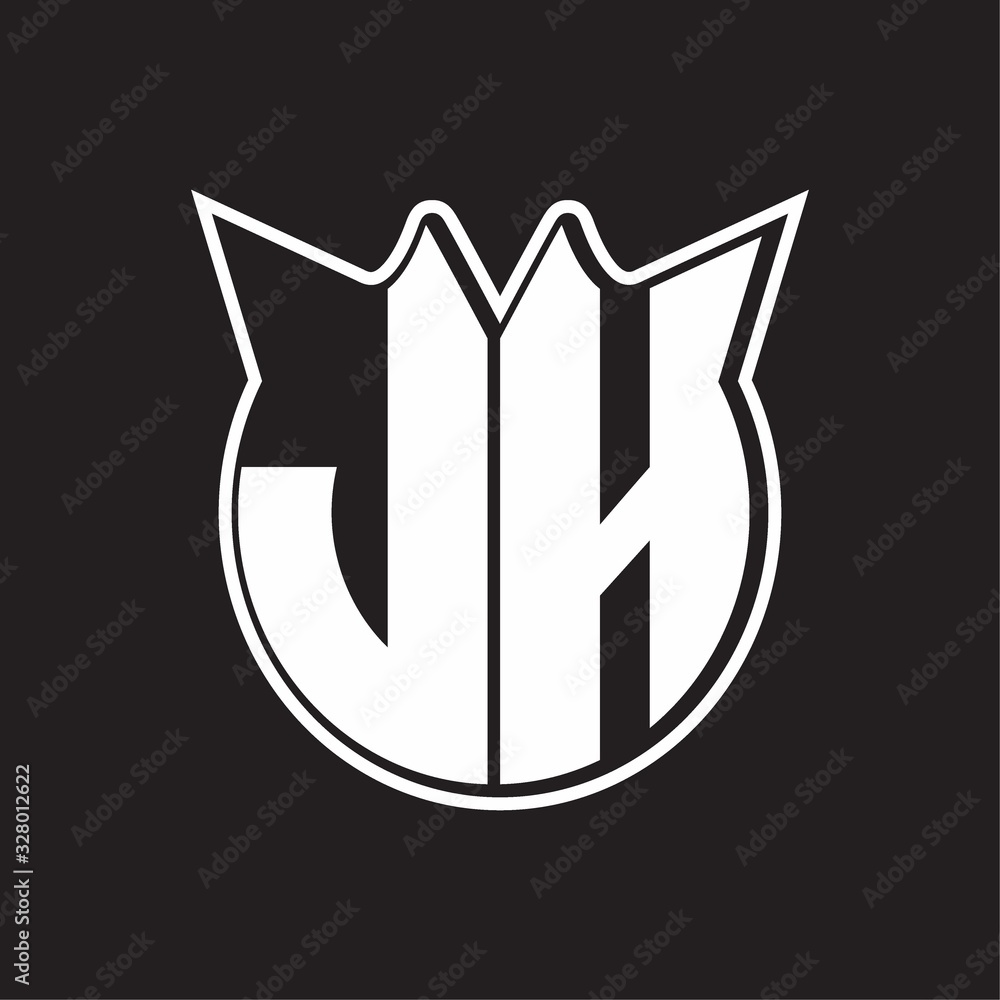 JH Logo monogram with horn shape style design isolated on black ...