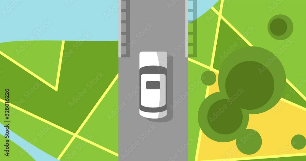 The car moves forward on the map. Seamless loop. GPS navigator ...