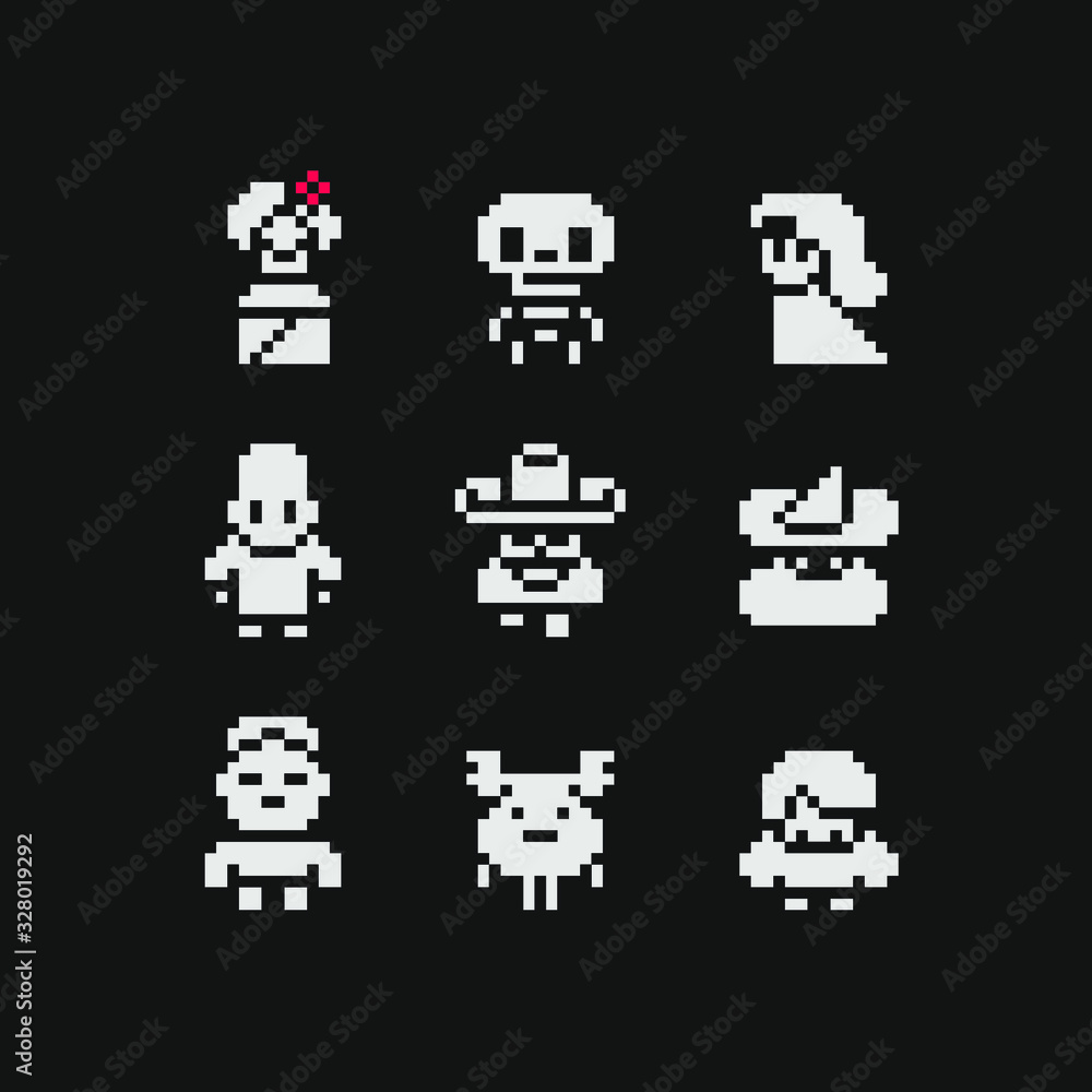 Abstract cute people male and female characters for video games, pixel ...