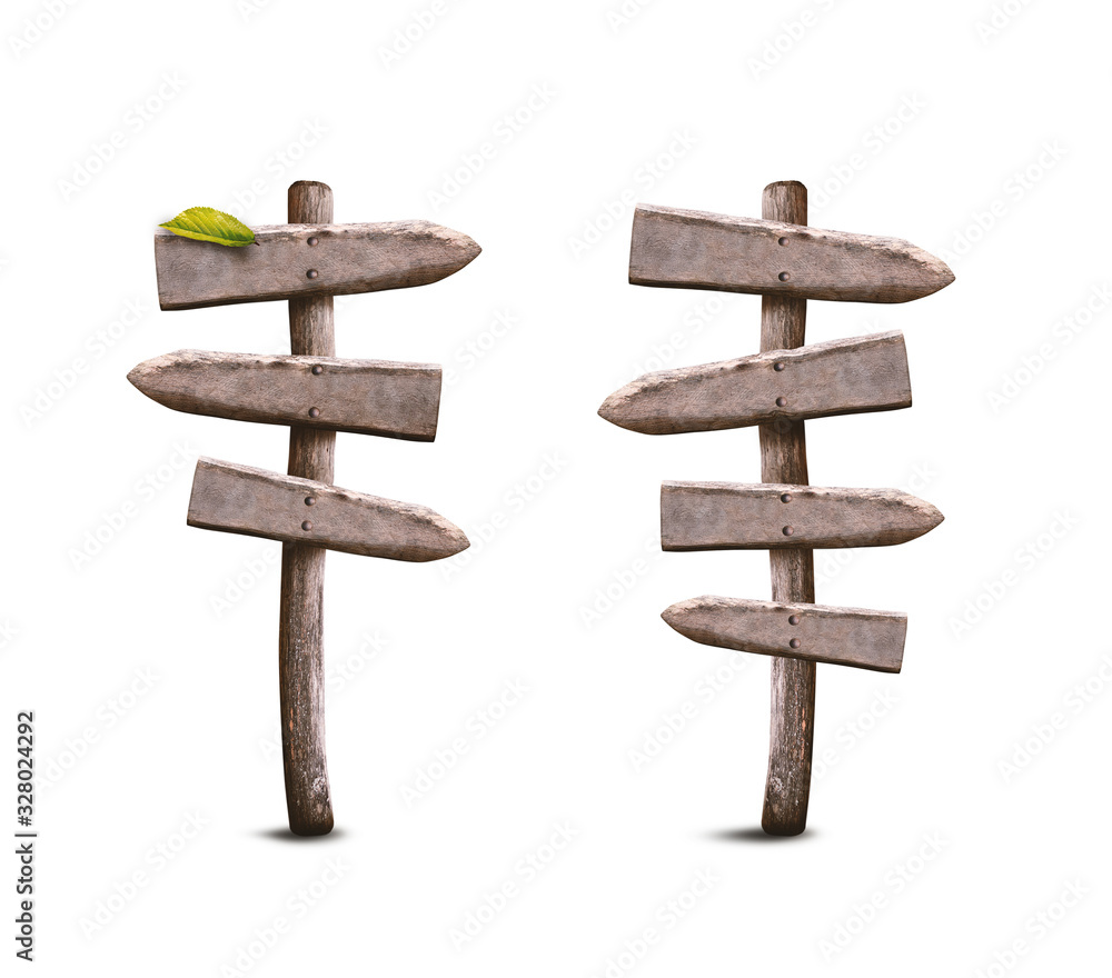 Road Wooden Signposts Set. Empty Path Guidepost Isolated on White ...