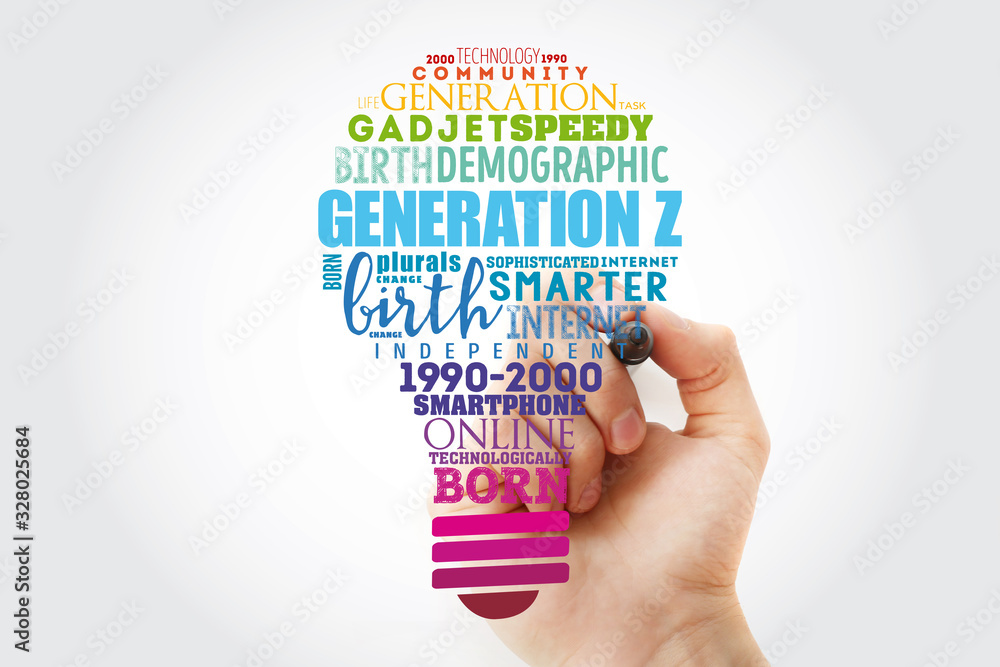 Generation Z light bulb Word Cloud collage, concept background Stock ...
