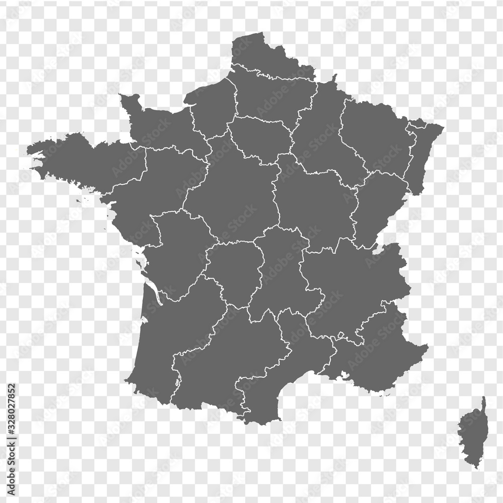 Blank map France. High quality map France with provinces on transparent ...